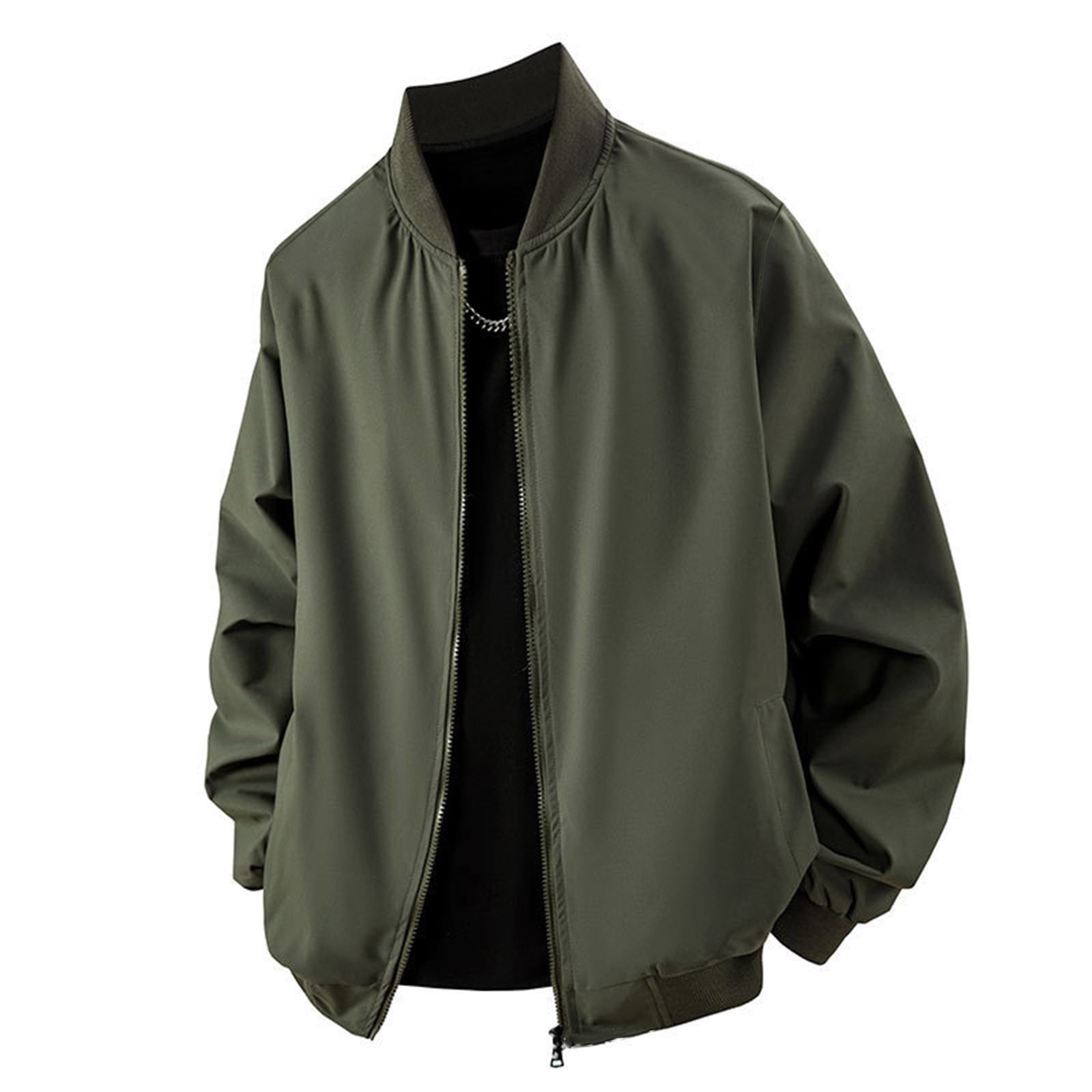 Bomber Big and Tall Jackets for Men Green Zip Up Plain Jacket ...
