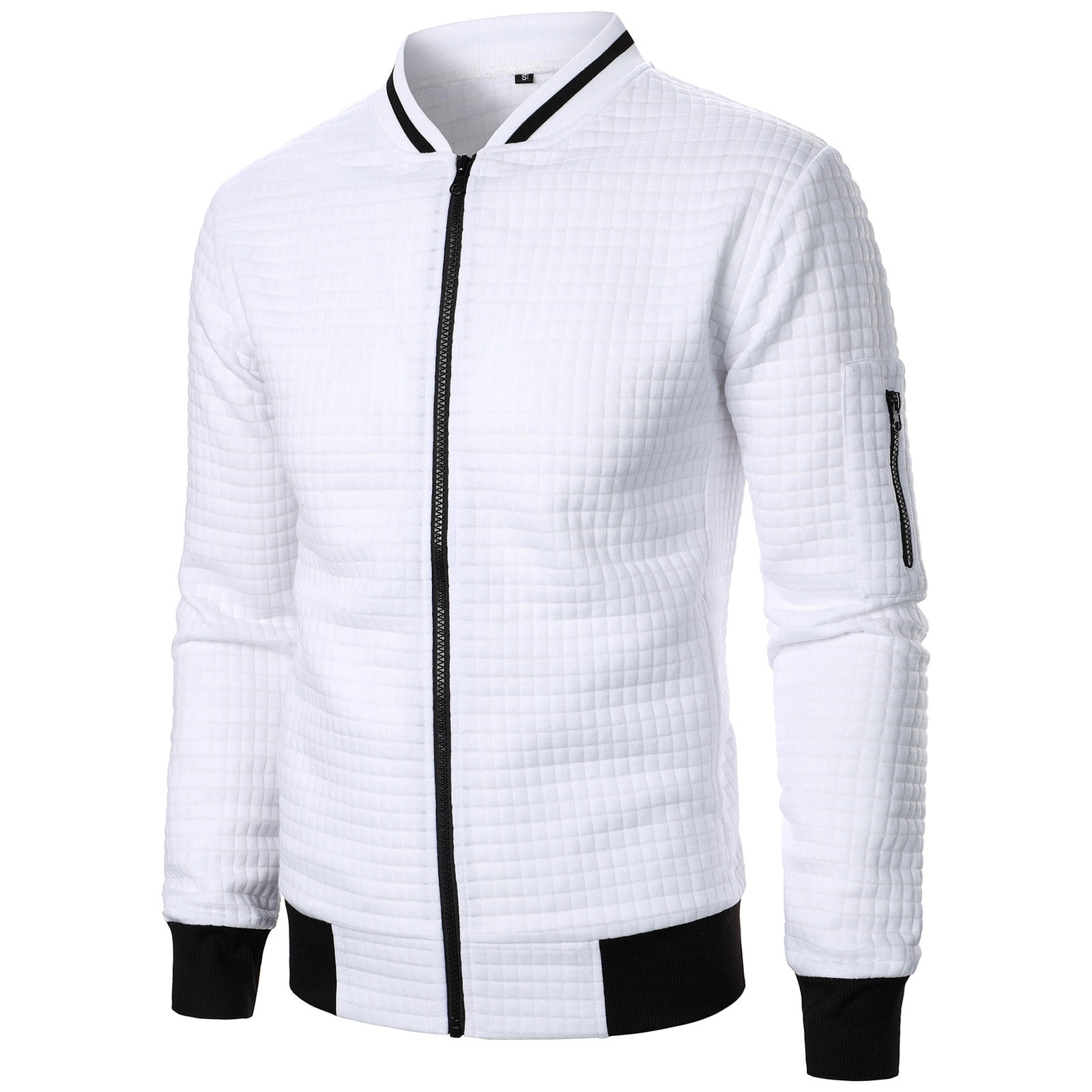 Bomber Jacket for Men Waffle Baseball Jackets Solid Color Sweatshirts ...