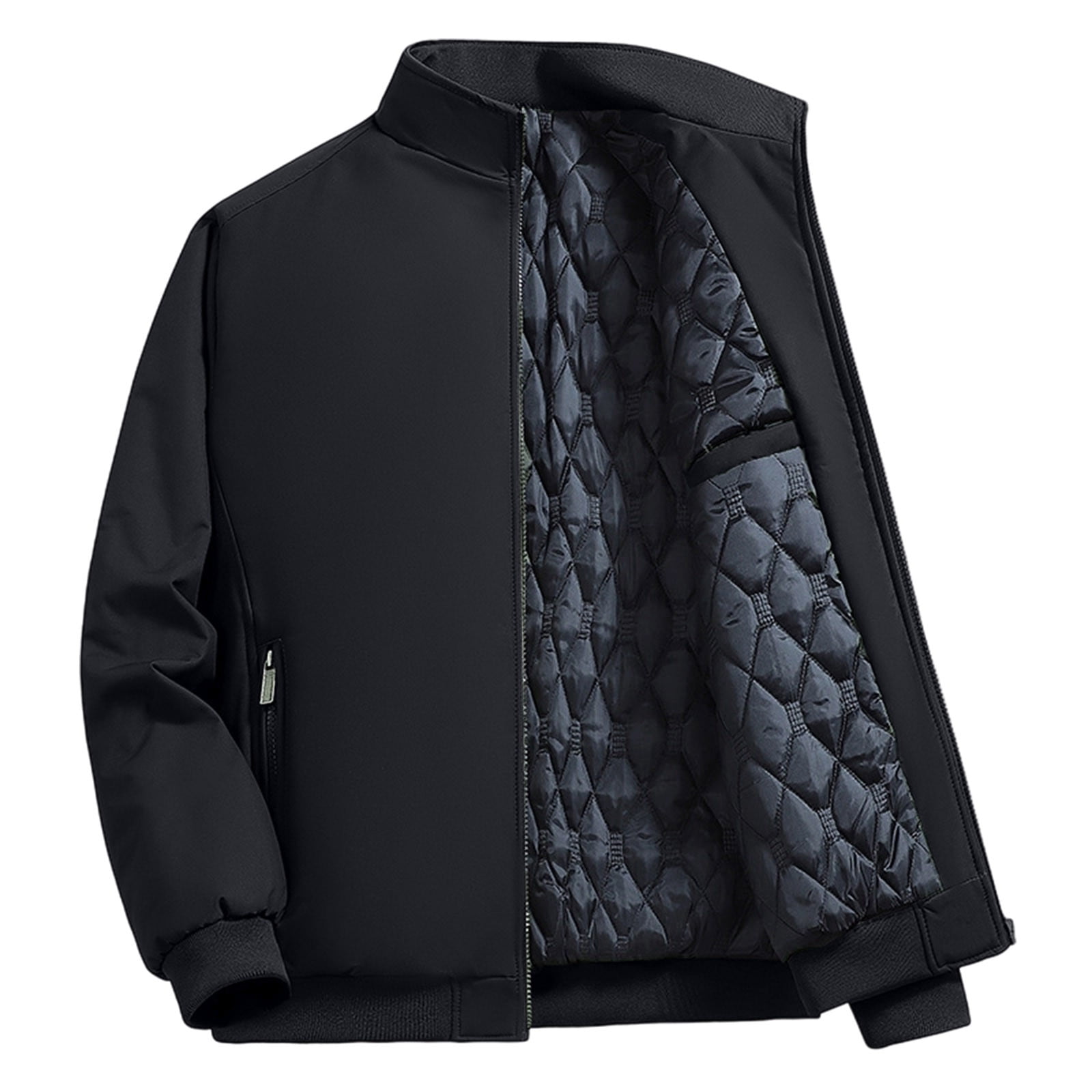 Bomber Jacket Men Windproof Winter Coats Fleece Lined Warm Full Zip ...