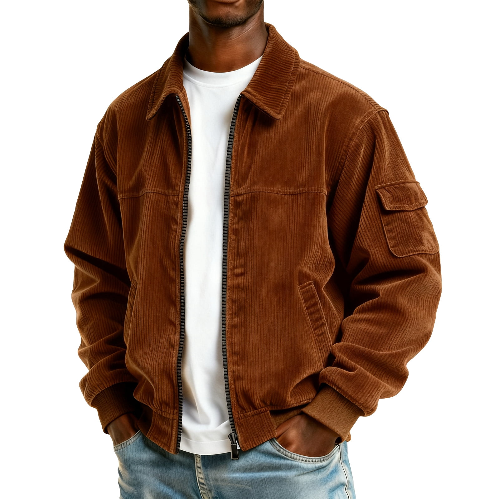 Bomber Jacket Men Zip Up Lightweight Corduroy Jackets Casual Stylish ...