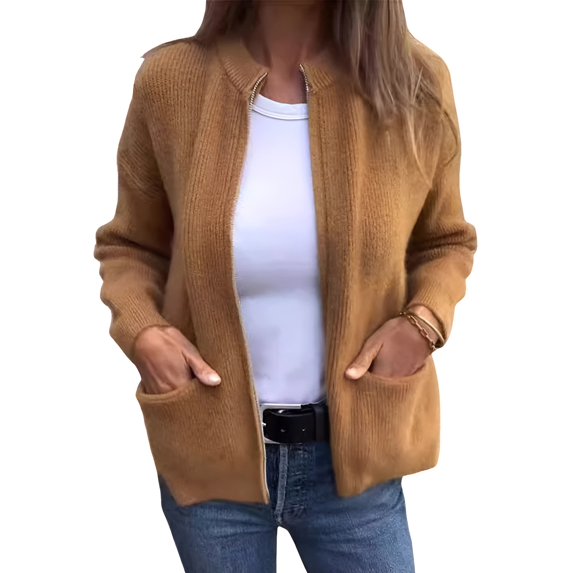 Bomber Jacket Women Comfy Knit Lightweight Zip Up Jackets with Pockets ...