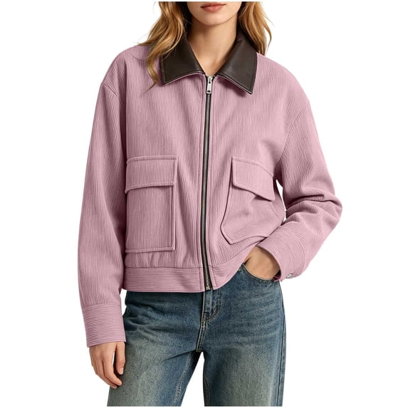 Bomber Jacket Women Spring Fall Winter Lapel Zip Up Pocket Corduroy ...