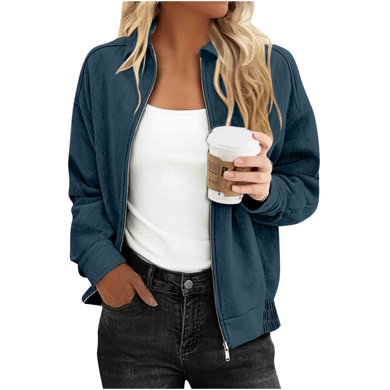 Bomber Jacket Womens Faux Suede Ribbed Collar Zip Up Leather Cropped ...