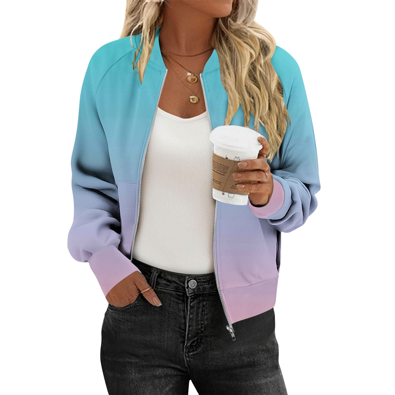 Bomber Jacket in Women, Fall Jackets for Women Fashion Ombre Tie Dye ...