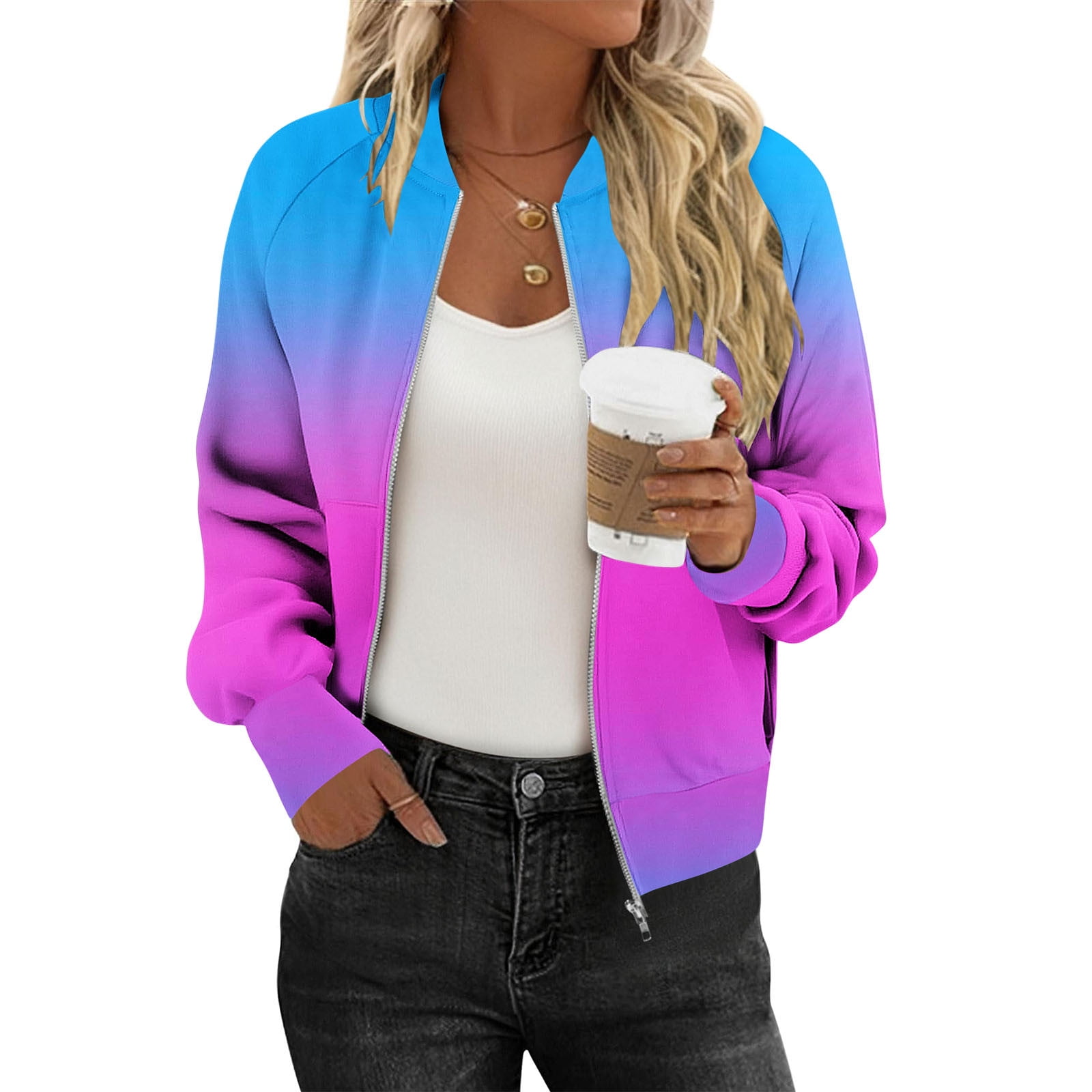 Bomber Jacket in Women, Fall Jackets for Women Fashion Ombre Tie Dye ...