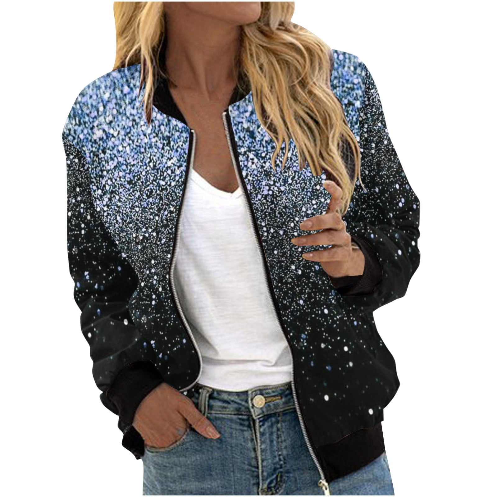 Bomber Lightweight Jackets Zip Up Casual Spring Fall Coat Jacket Womens ...