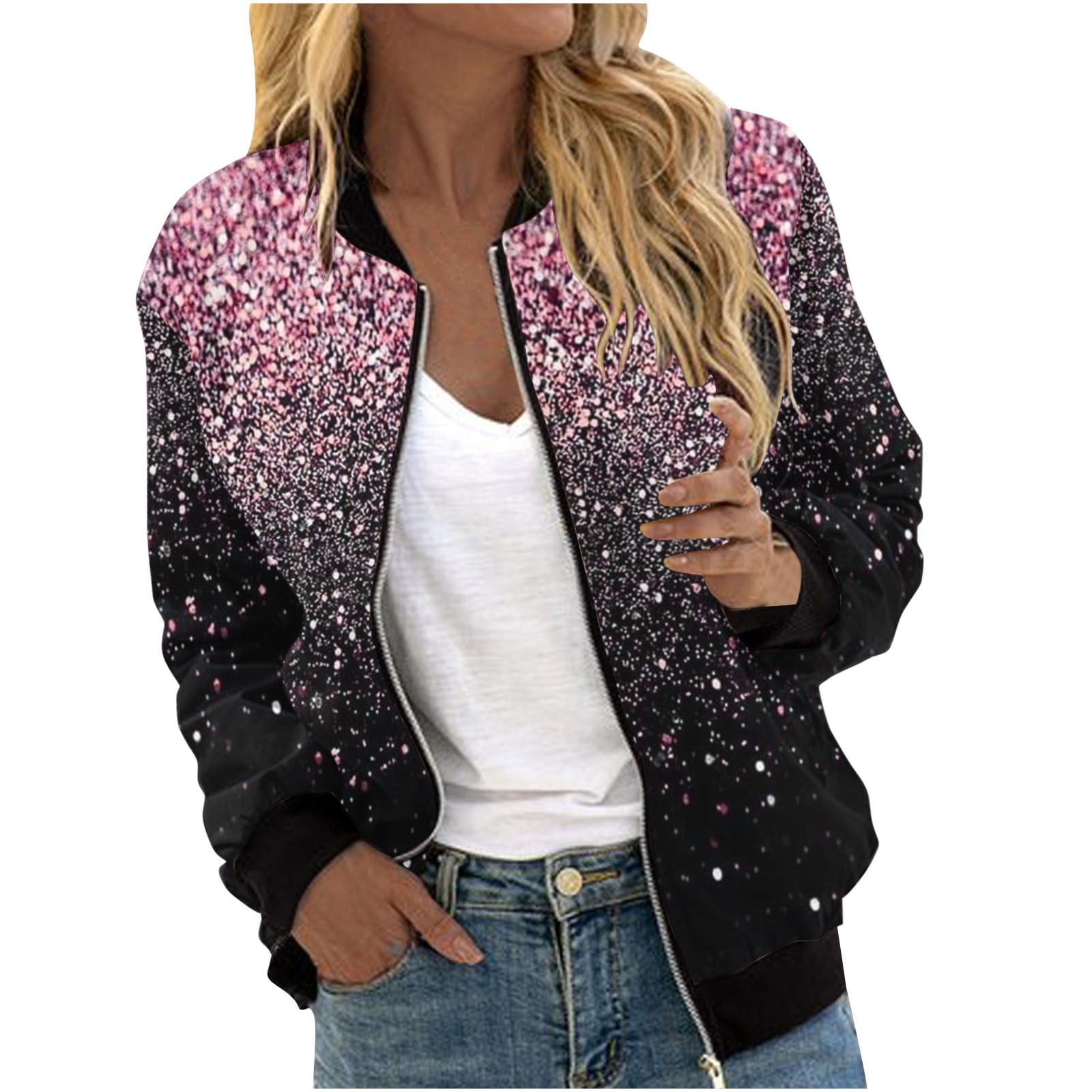 Bomber Lightweight Jackets Zip Up Casual Spring Fall Coat Jacket Womens ...