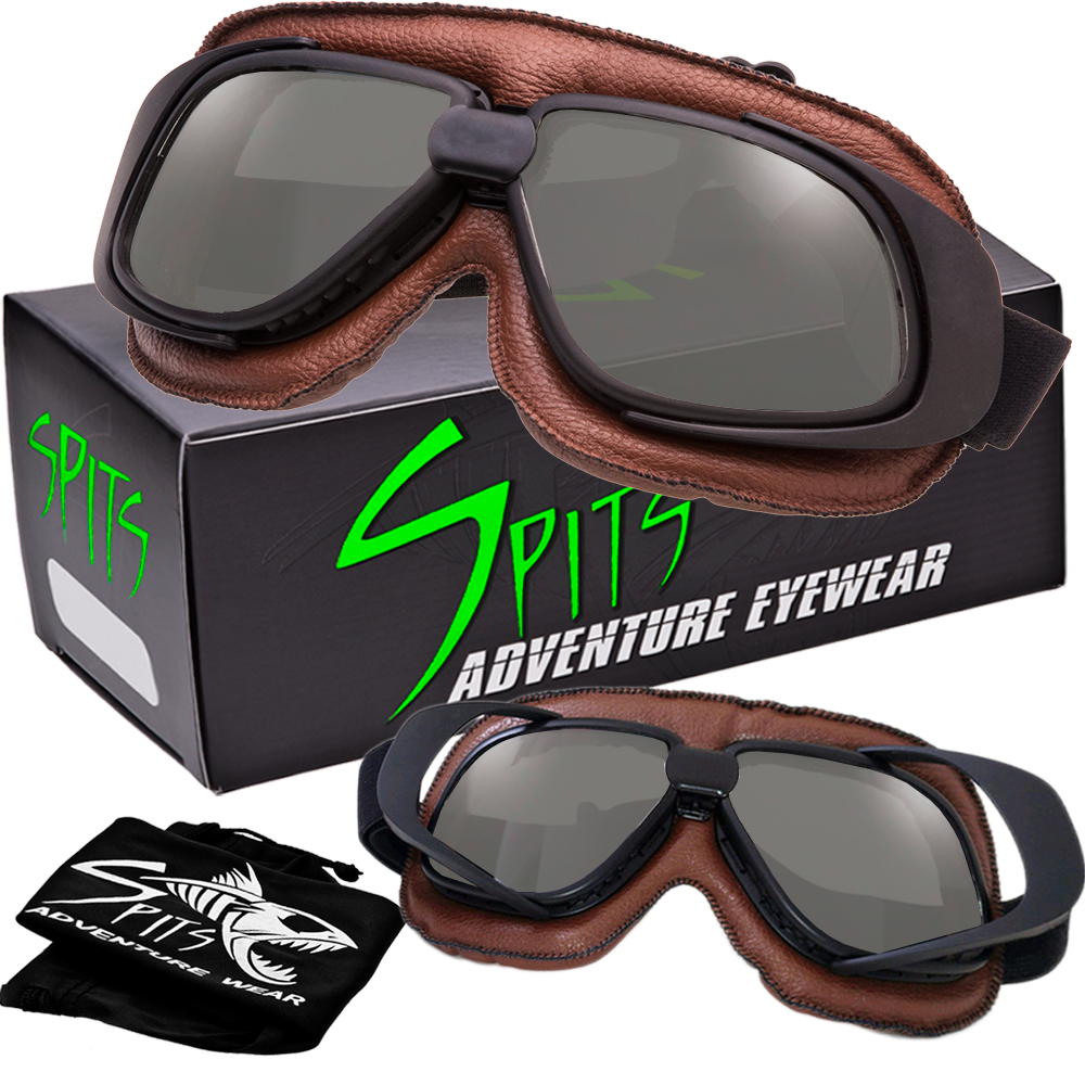 Bomber Retro Leather Aviator Goggles, Various Frame and Lens Color ...