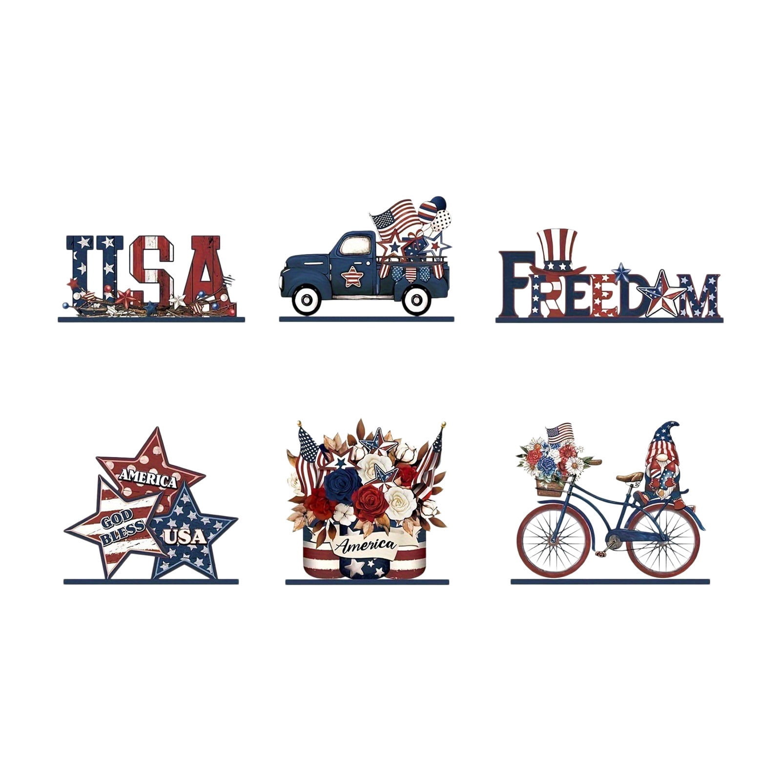 Bomd 6 Pcs 4th of July Wooden Table Decor Patriotic Wood Sign Tabletop ...