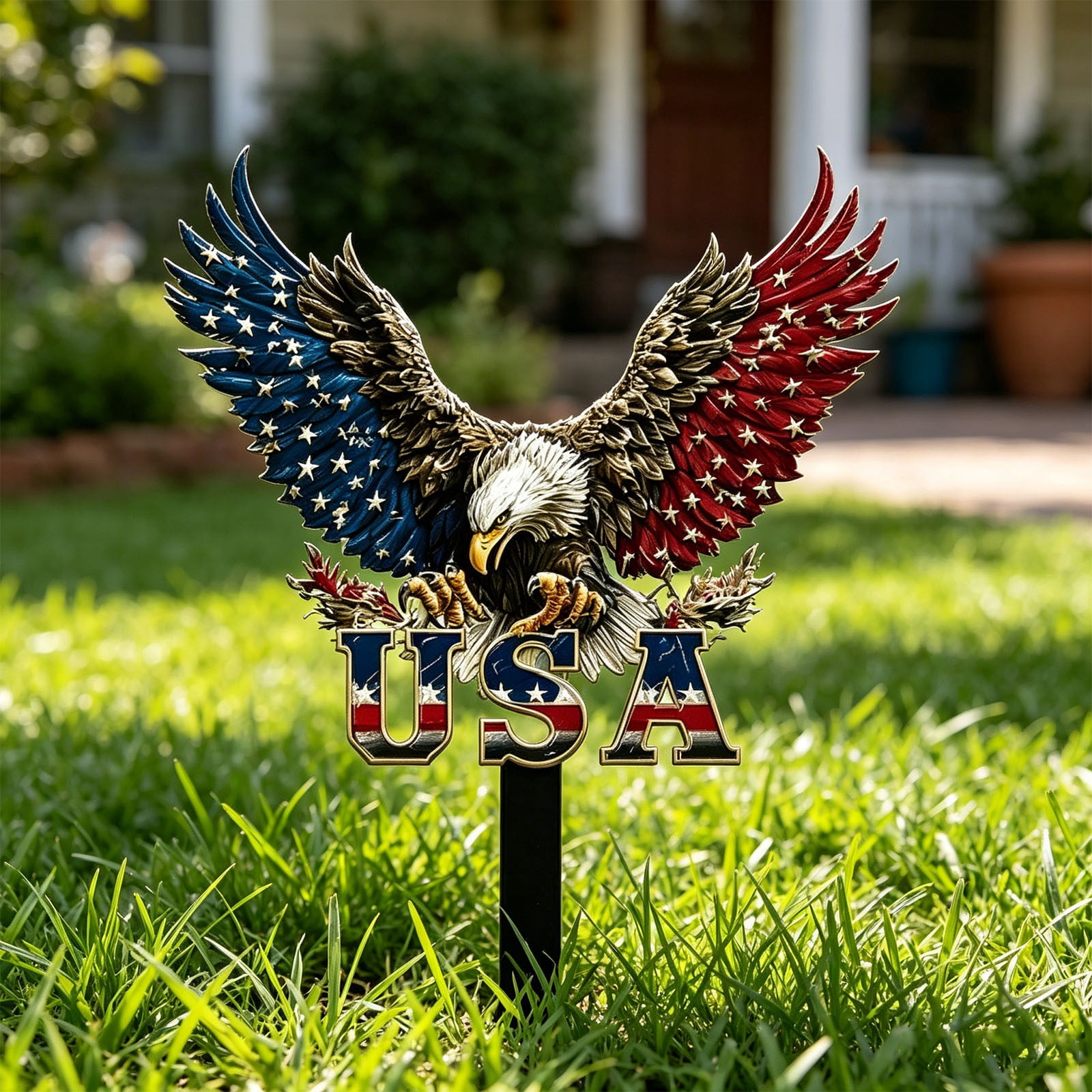 Bomd Patriotic Eagle Metal Garden Stakes, USA 250th Anniversary 2D Iron ...