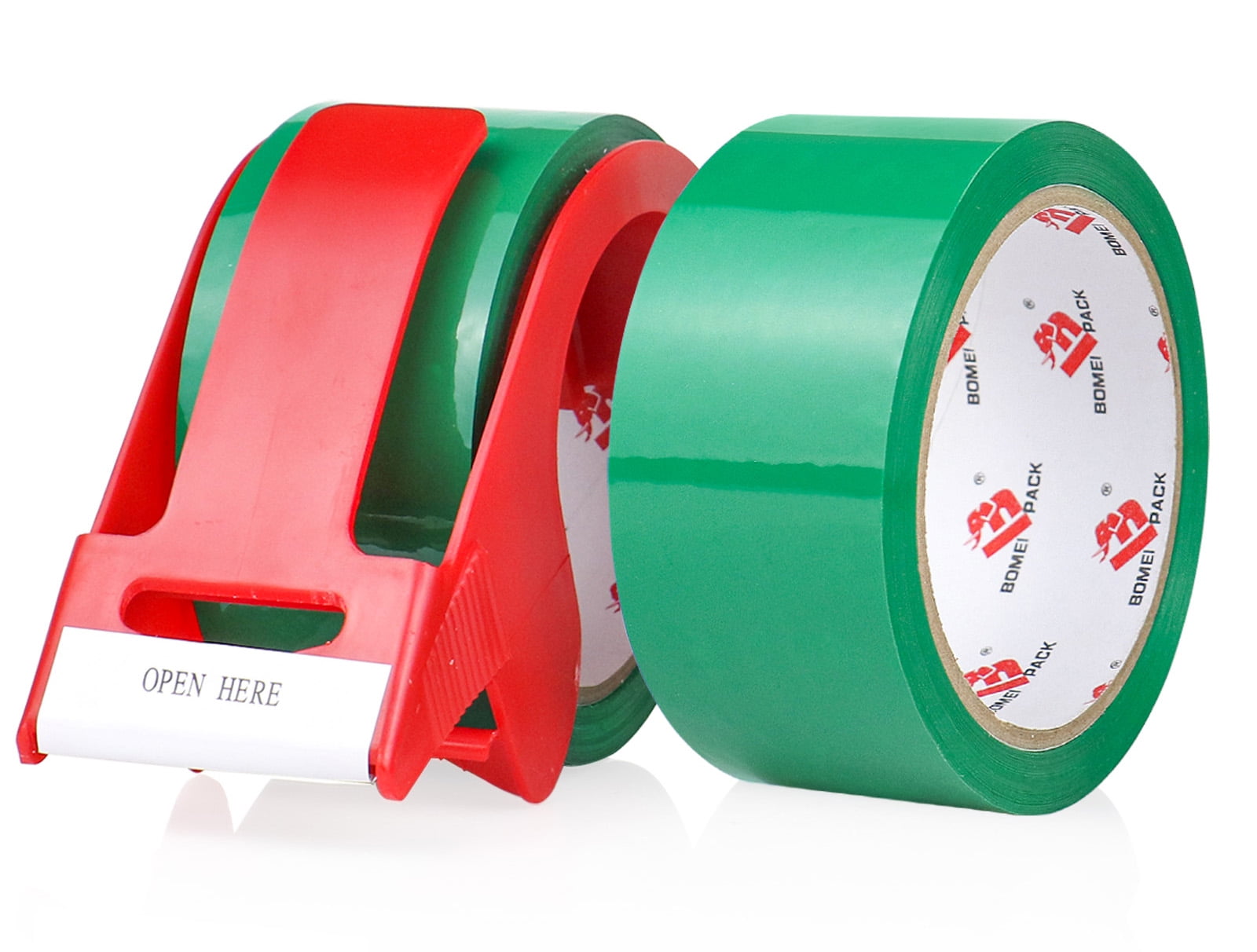 Bomei Pack Green Packing Tape with Dispenser, 2 Refill Rolls, 1.88 Inch ...