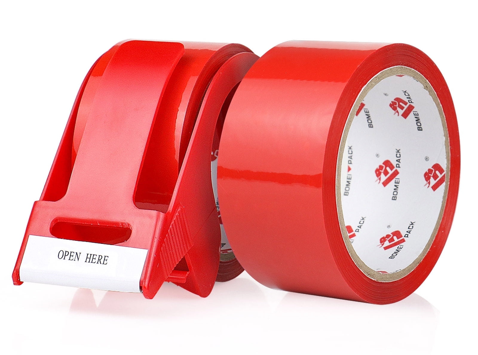 Bomei Pack Red Packing Tape with Dispenser, 2 Refill Rolls, 1.88 Inch x ...