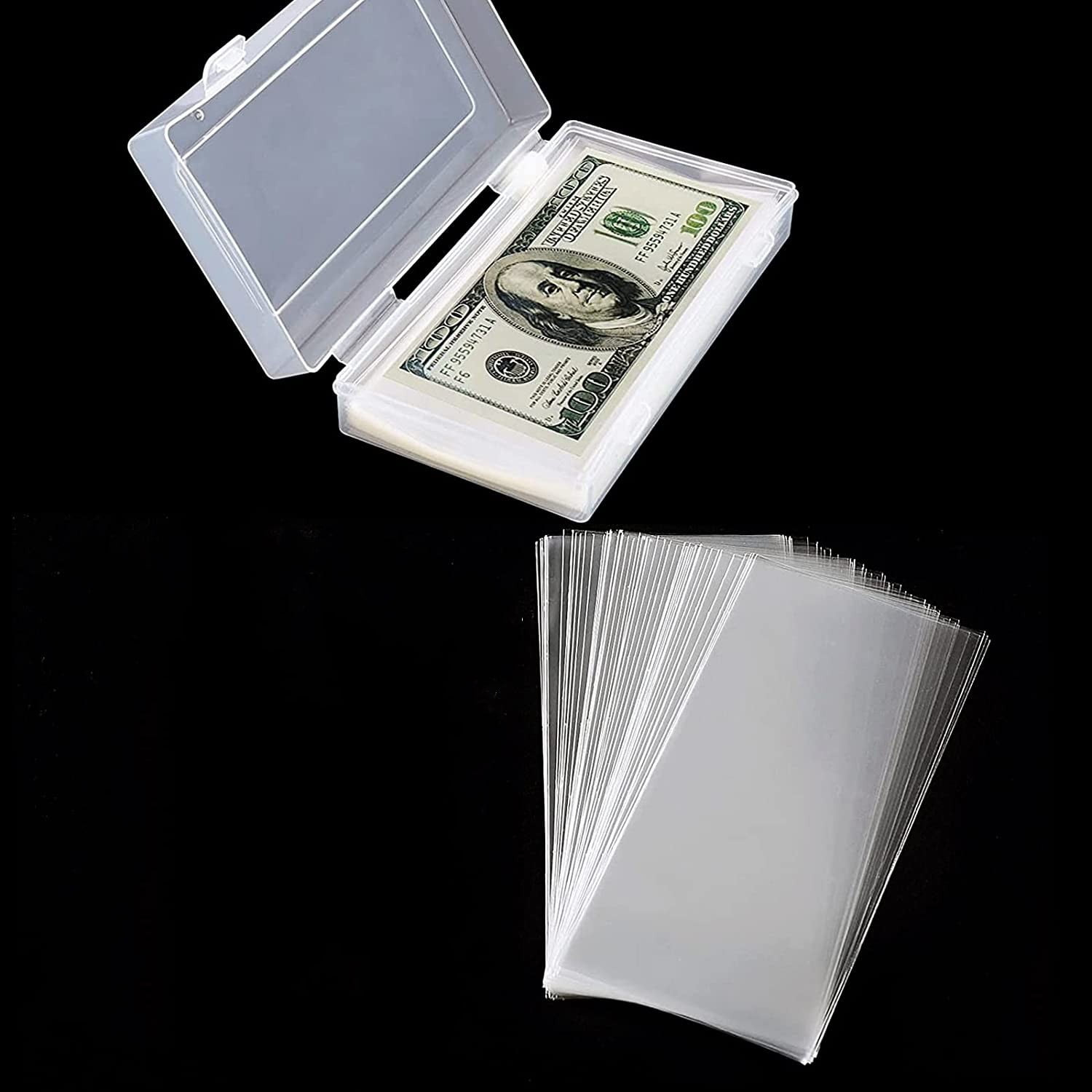 Bomutovy 100Pcs Clear Plastic Paper Money Sleeves Holder with Storage ...