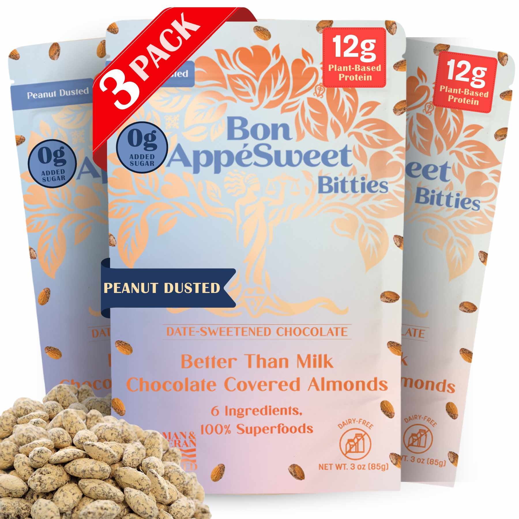 Bon Appesweet Date Sweetened Chocolate Covered Almond Protein Snacks ...