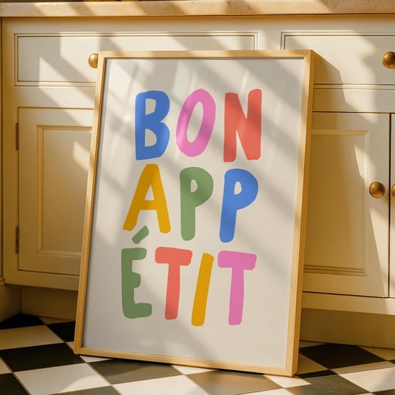 Bon Appetit Art, Colourful Kitchen Typography Print, Unframed Paper ...