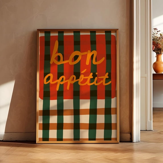 Bon Appetit Cozy Kitchen Poster Retro Dining Room Wall Art Aesthetic ...