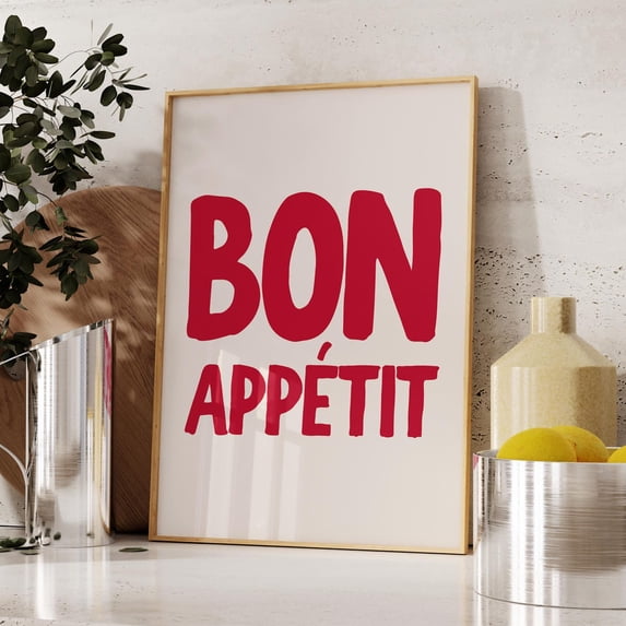 Bon Appetit French Quote Kitchen Wall Art, Stretched Canvas Size 16x24 ...