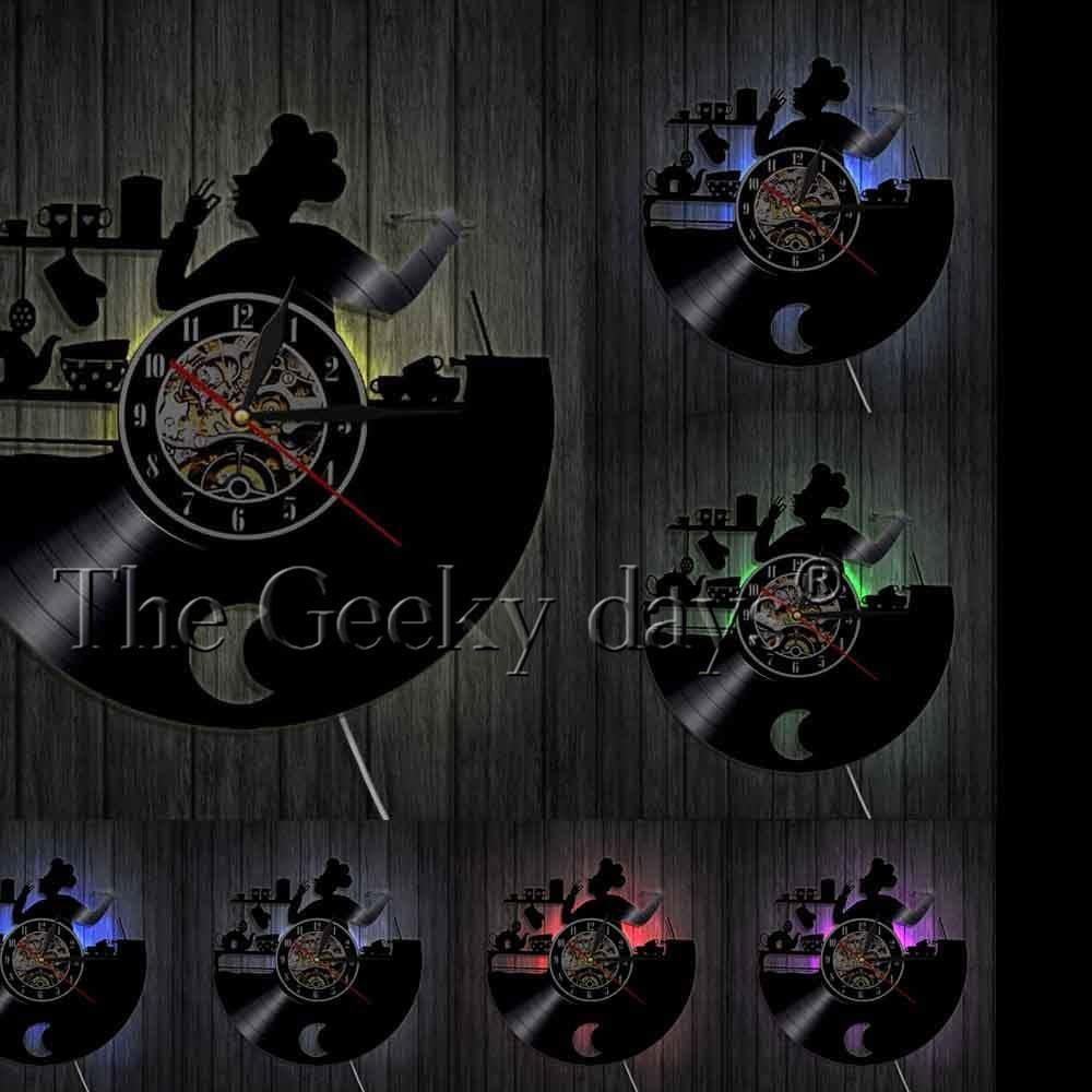 Bon Appetit Kitchen Chef Wall Clock Cook Vinyl Record LP Clock Kitchen ...