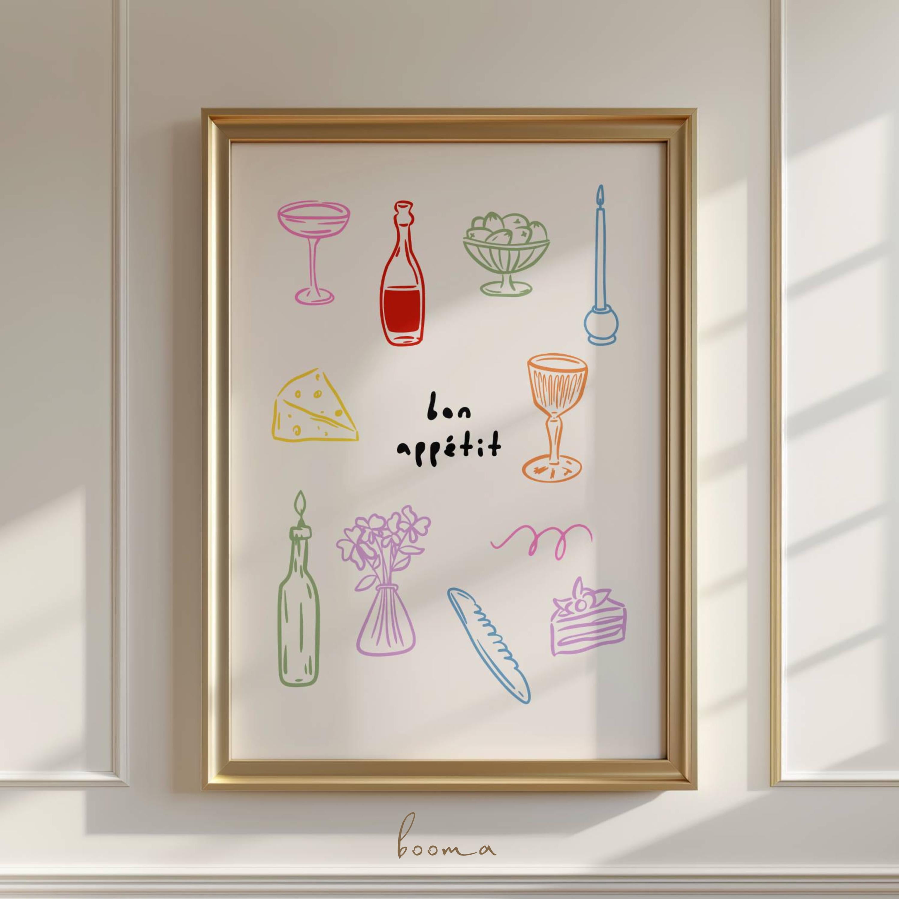 Bon Appetit Kitchen Print: Colorful Food Poster, Modern Minimalist ...