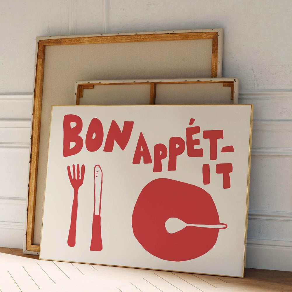 Bon Appetit Kitchen Print: Red French Dining Decor UNFRAMED PAPER ...