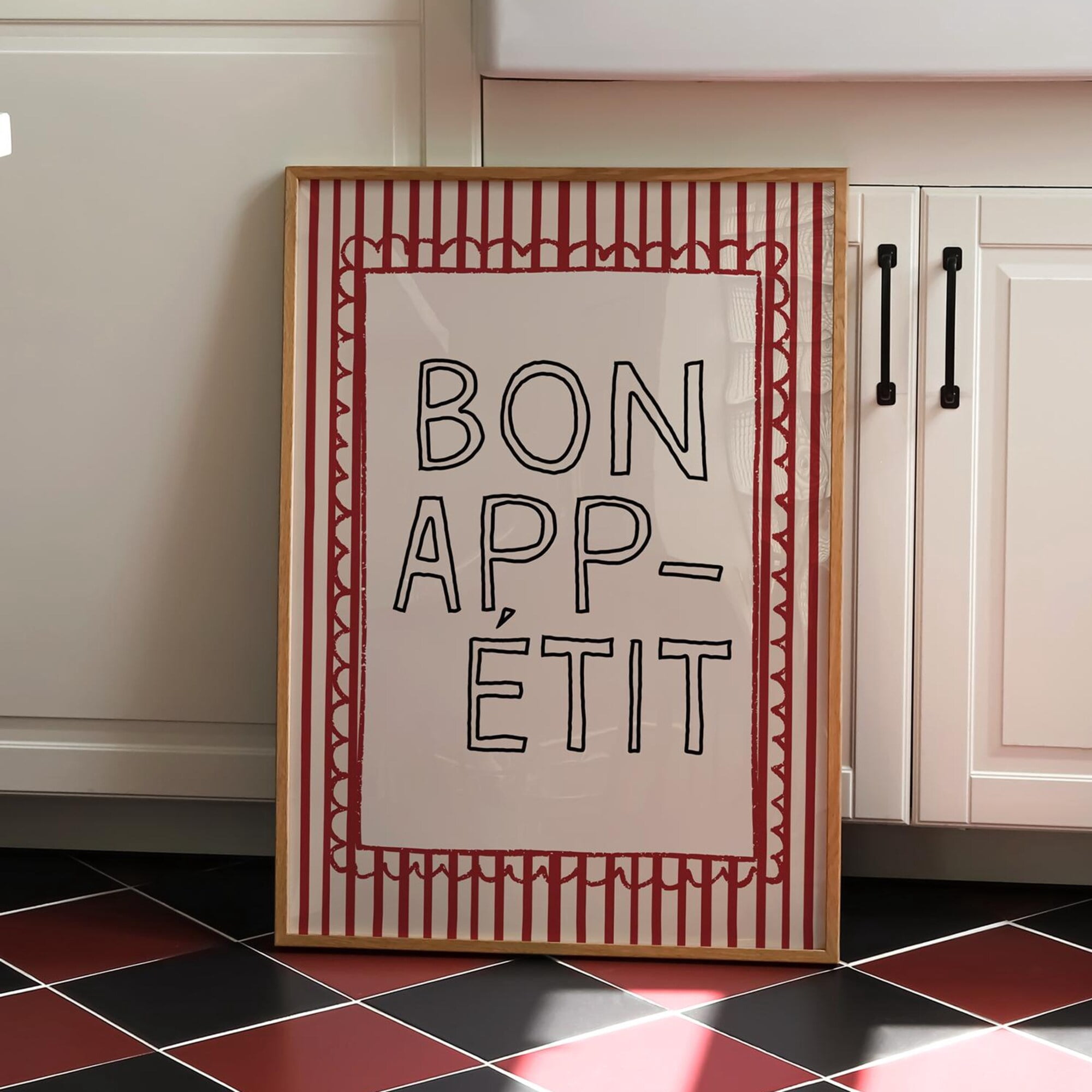 Bon Appetit Kitchen Print Red Stripe Typography Wall Art Dining Room ...