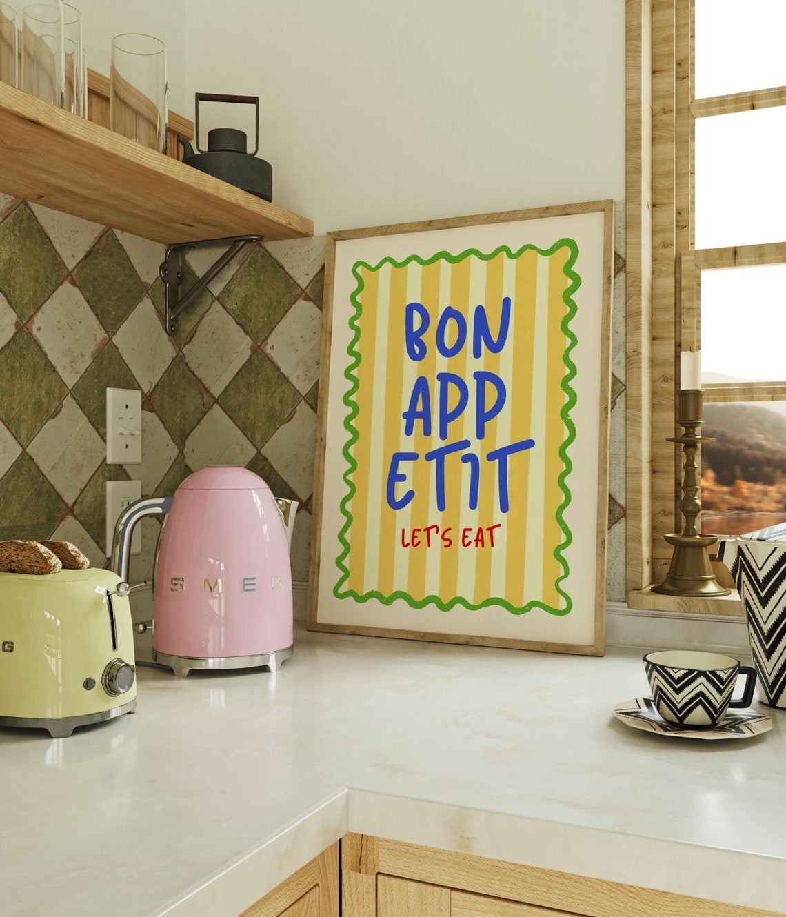 Bon Appetit Kitchen Print, Trendy Kitchen Art, Bon Appetit Retro Poster ...