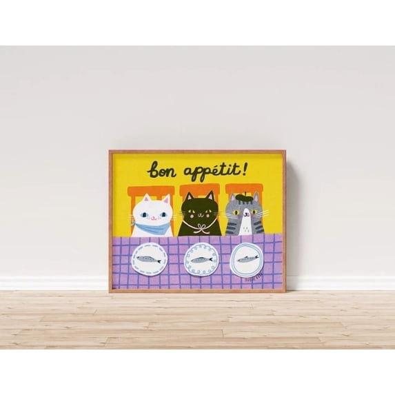 Bon Appetit Kittens With Fish Kitchen Dining Poster Funny Cat Poster ...