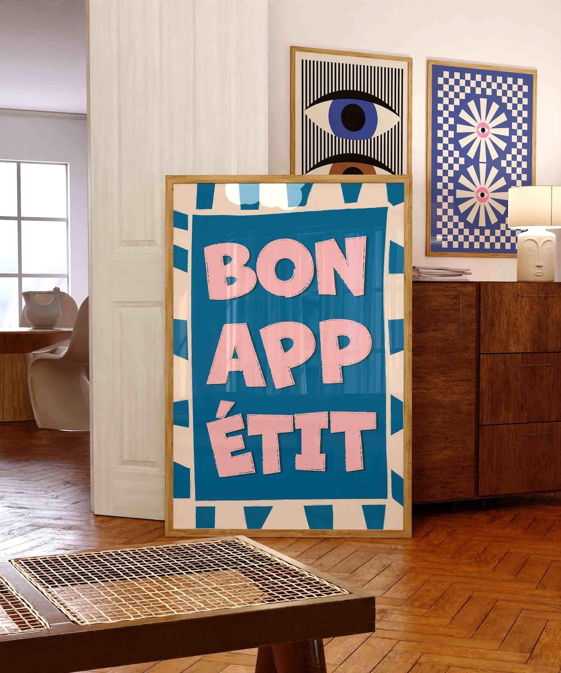 Bon Appetit Mid Century Kitchen Typography Poster Unframed Paper Print ...