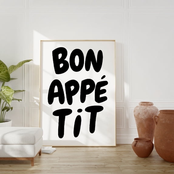 Bon Appetit Mid Century Kitchen Wall Art, Stretched Canvas Size 12x18 ...