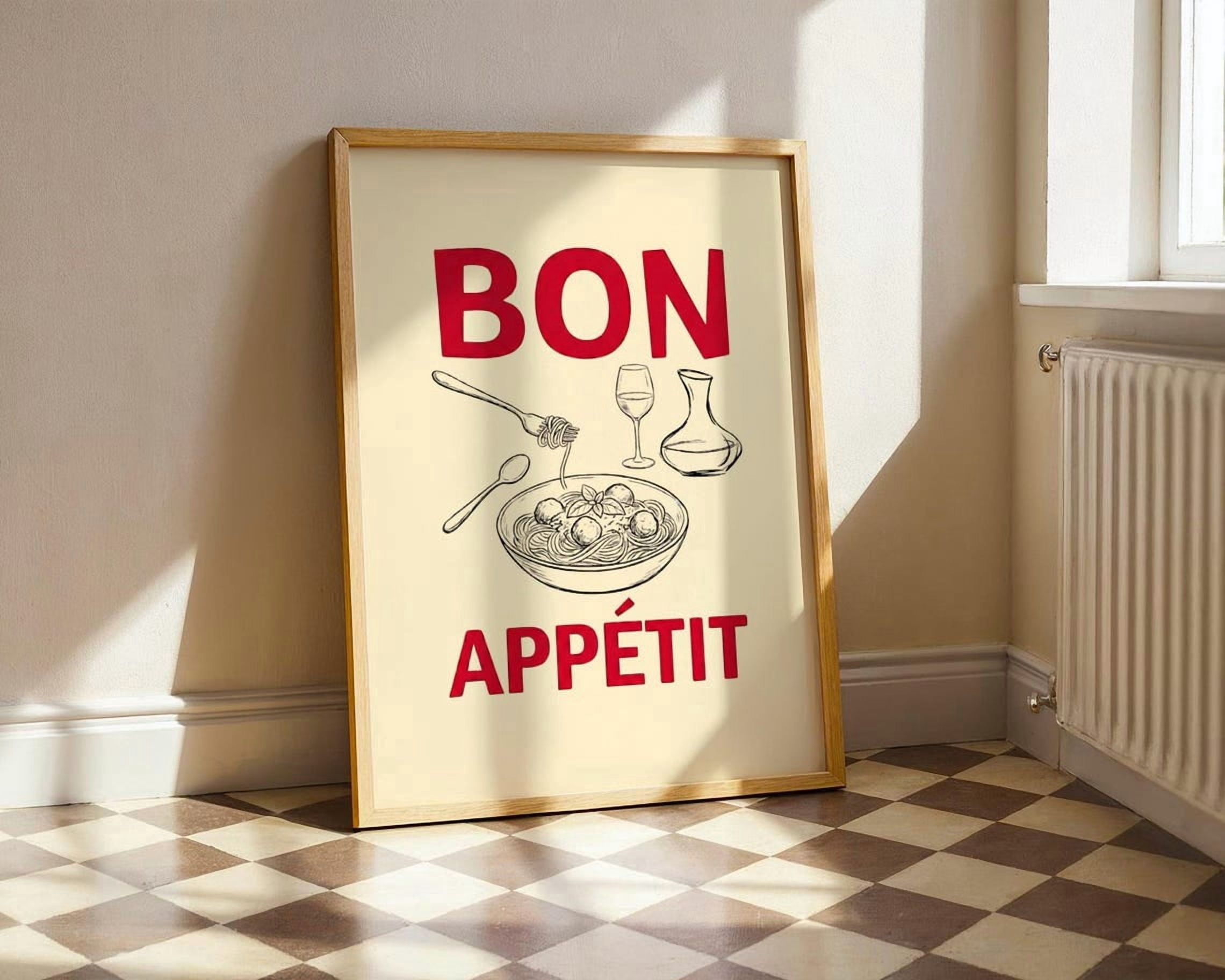 Bon Appetit Pasta Meatball Kitchen Decor, Unframed Paper Poster 24x36in ...