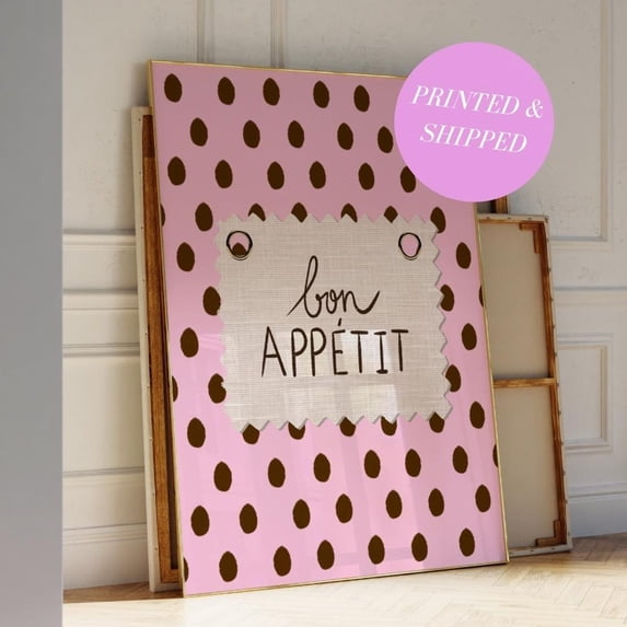 Bon Appetit Pink And Brown Kitchen Art, Unframed Paper Poster 24x36in ...
