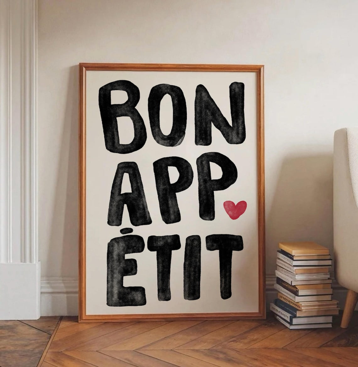 Bon Appetit Poster, Black Typography Print, French Quote Poster, Black ...