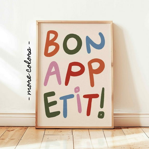 Bon Appetit Poster Colorful French Kitchen Minimalist Dining Room Wall ...