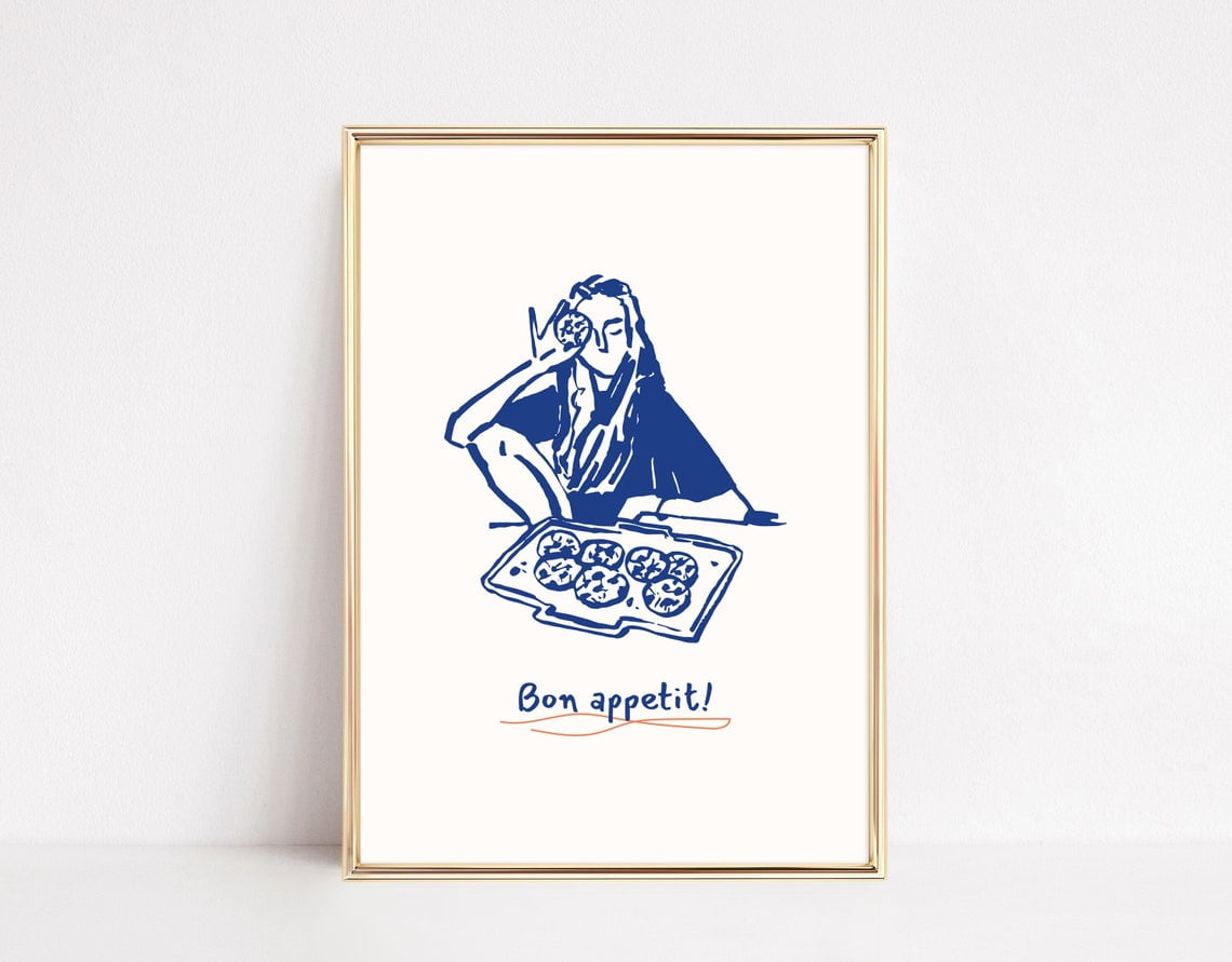 Bon Appetit Poster Hand Drawn Kitchen Wall Art Poster Decor For Living ...