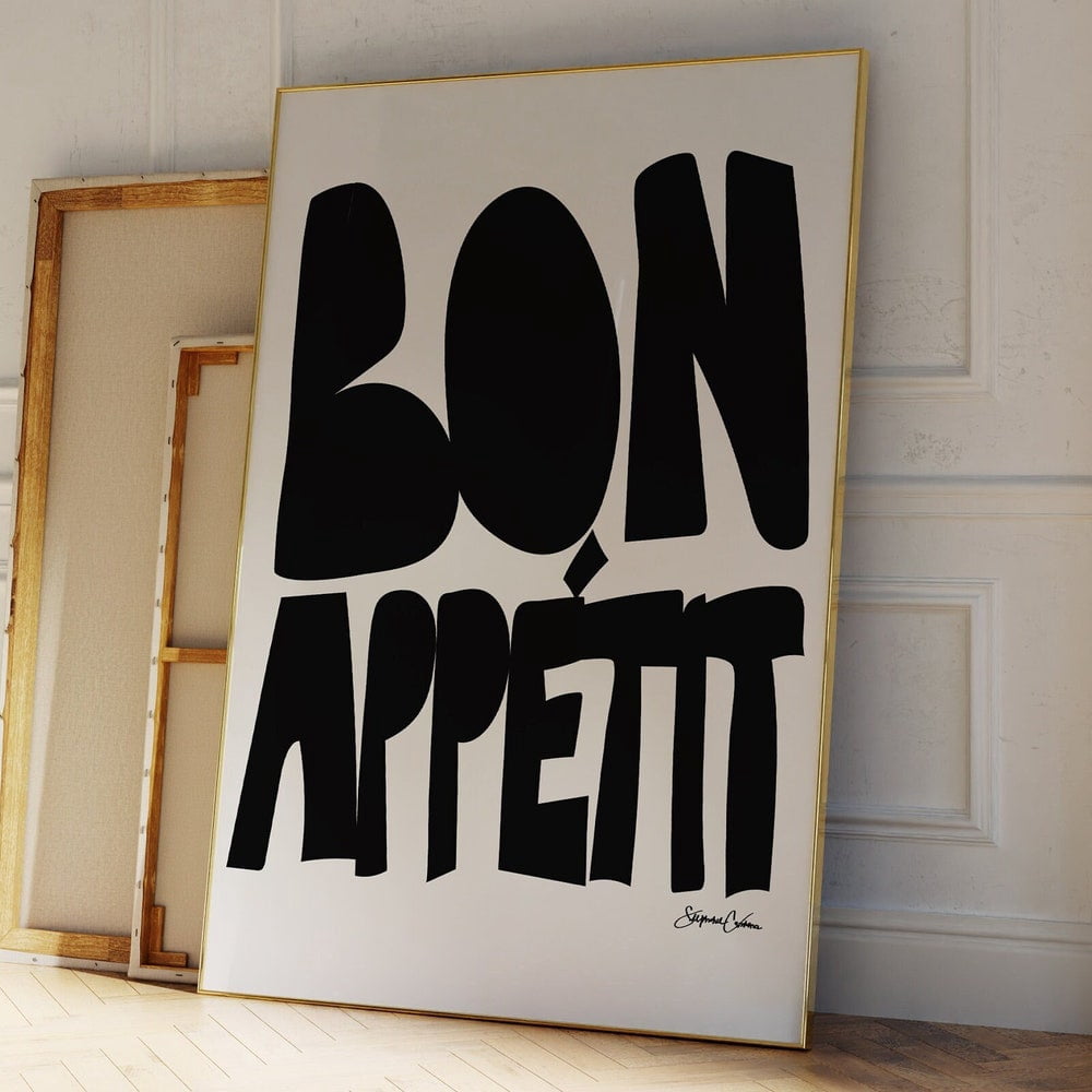 Bon Appetit Poster, Mid Century Print, Kitchen Wall Art, Bon Appetit ...