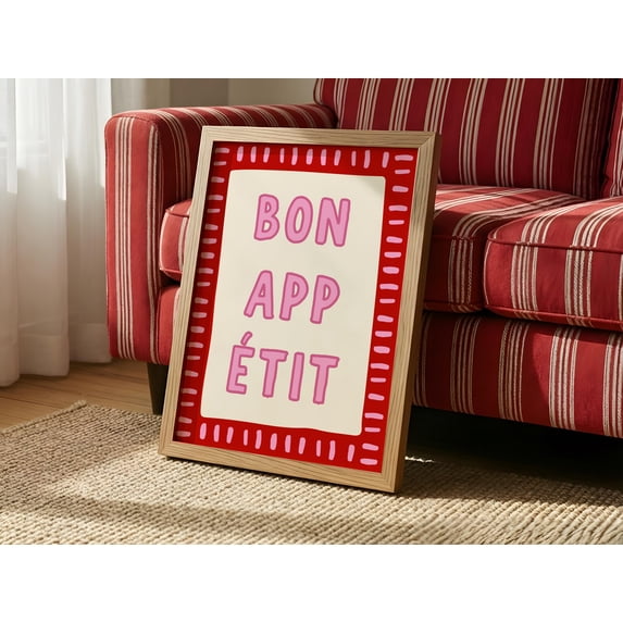 Bon Appetit Print, Preppy Pink Kitchen Wall Art, Typography Poster ...