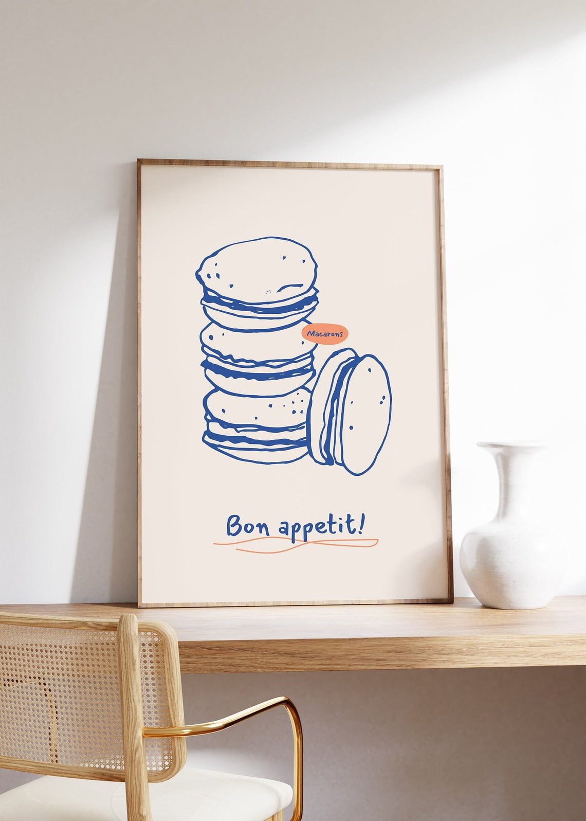 Bon Appetit Print, Retro Kitchen Wall Art, Cute Cooking Art, Hand Drawn ...