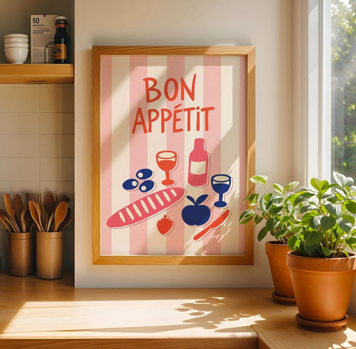 Bon Appetit Retro French Kitchen Print, Unframed Paper Poster 11x14in ...
