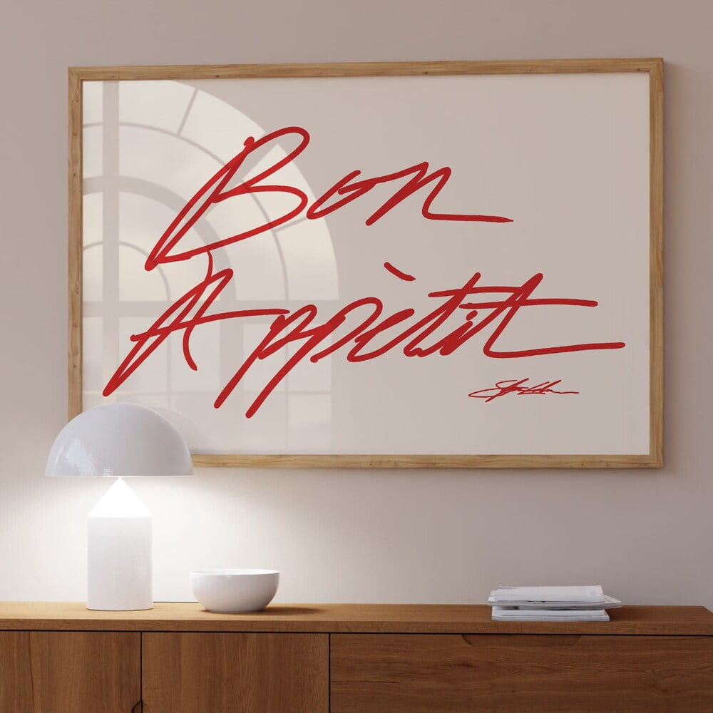Bon Appetit Script Horizontal Print Mid Century Print Typography Sketch ...