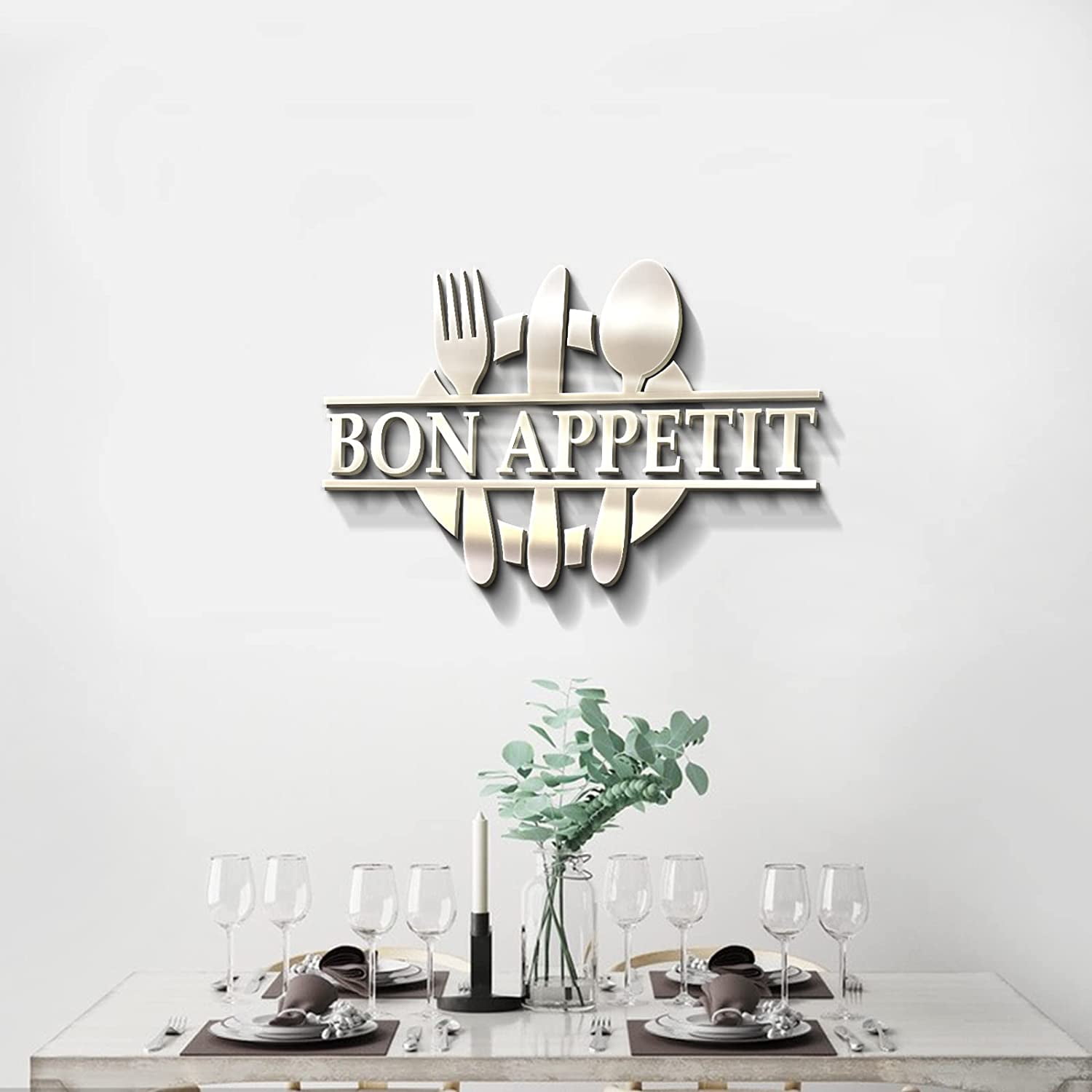 Bon Appetit Wall Stickers Knife and Fork Pattern Mirror Decor Stickers ...