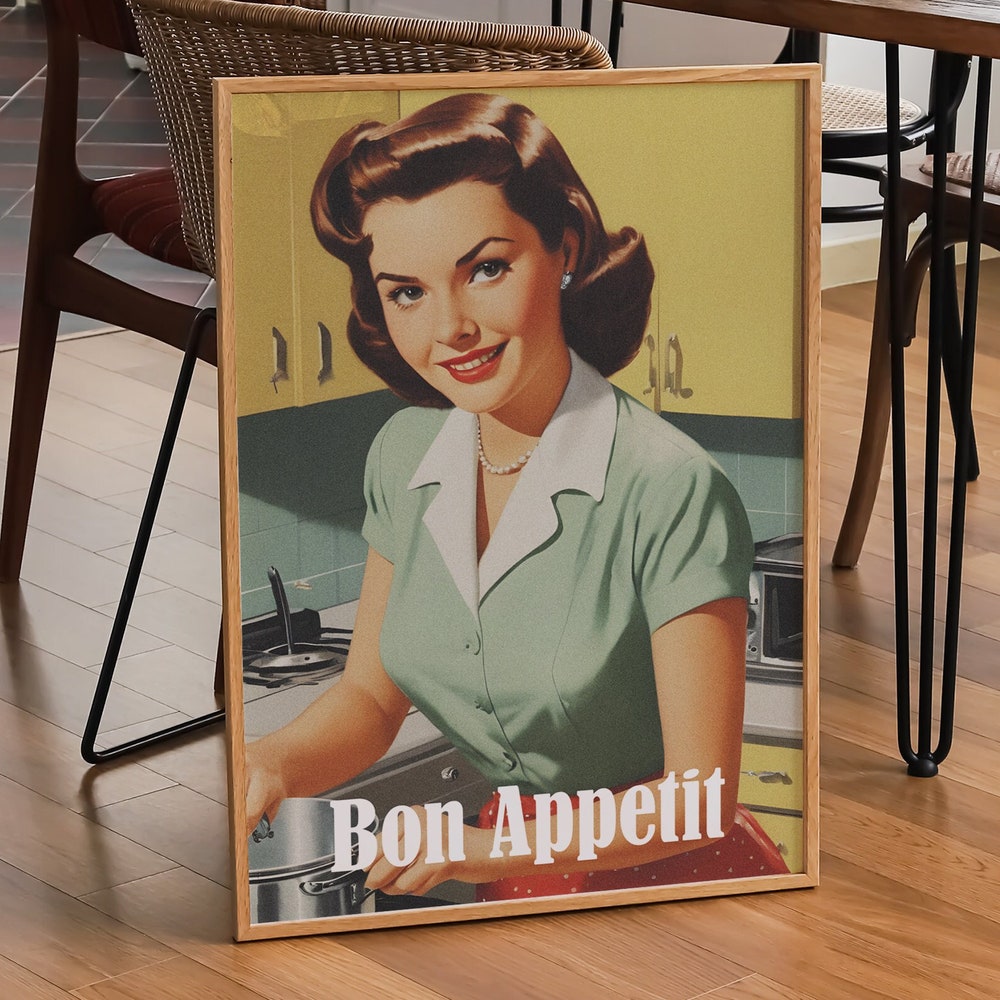 Bon Appetit print Retro Food Art 1950's woman wall art Kitchen decor ...