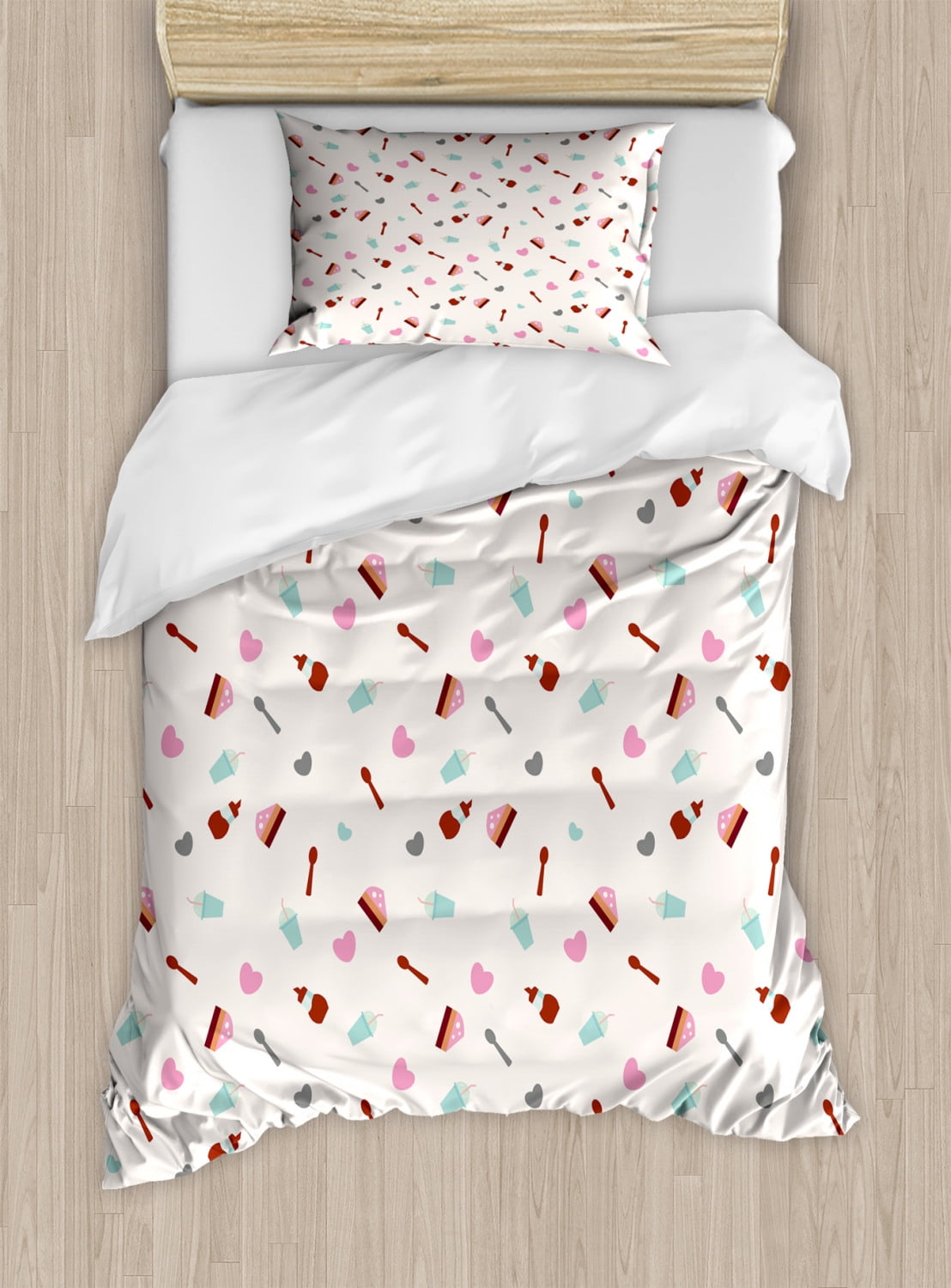 Bon Appetite Duvet Cover Set Twin Size, Sweet Cupcake Milkshake Sugar ...