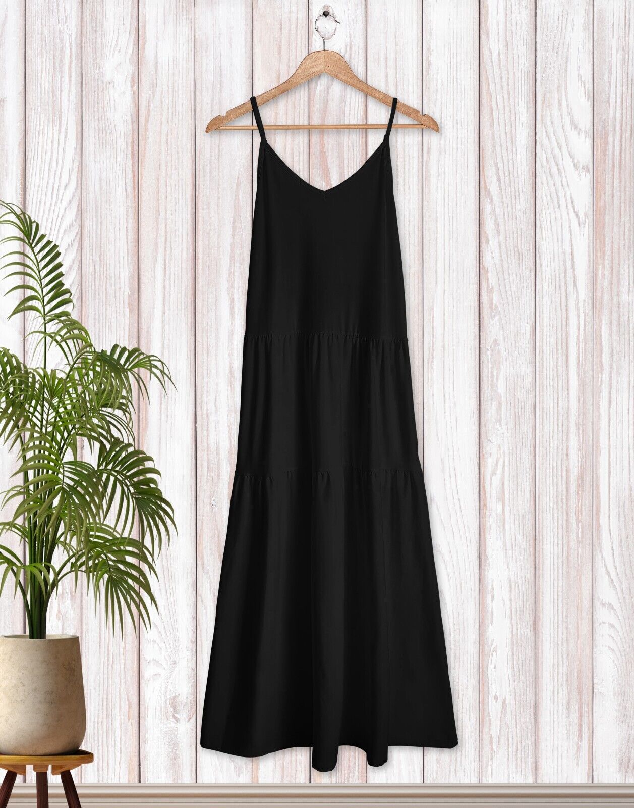 Bon Apple Tea Women's Tiered Maxi Dress with Pockets (Regular,S ...