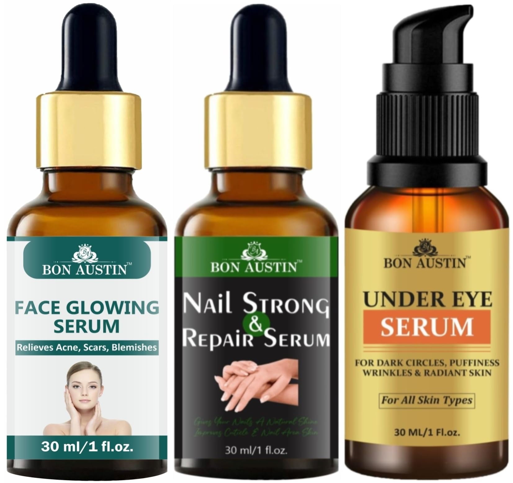 Bon Austin Face Glowing Serum, Nail Strong And Repair Serum & Under Eye ...