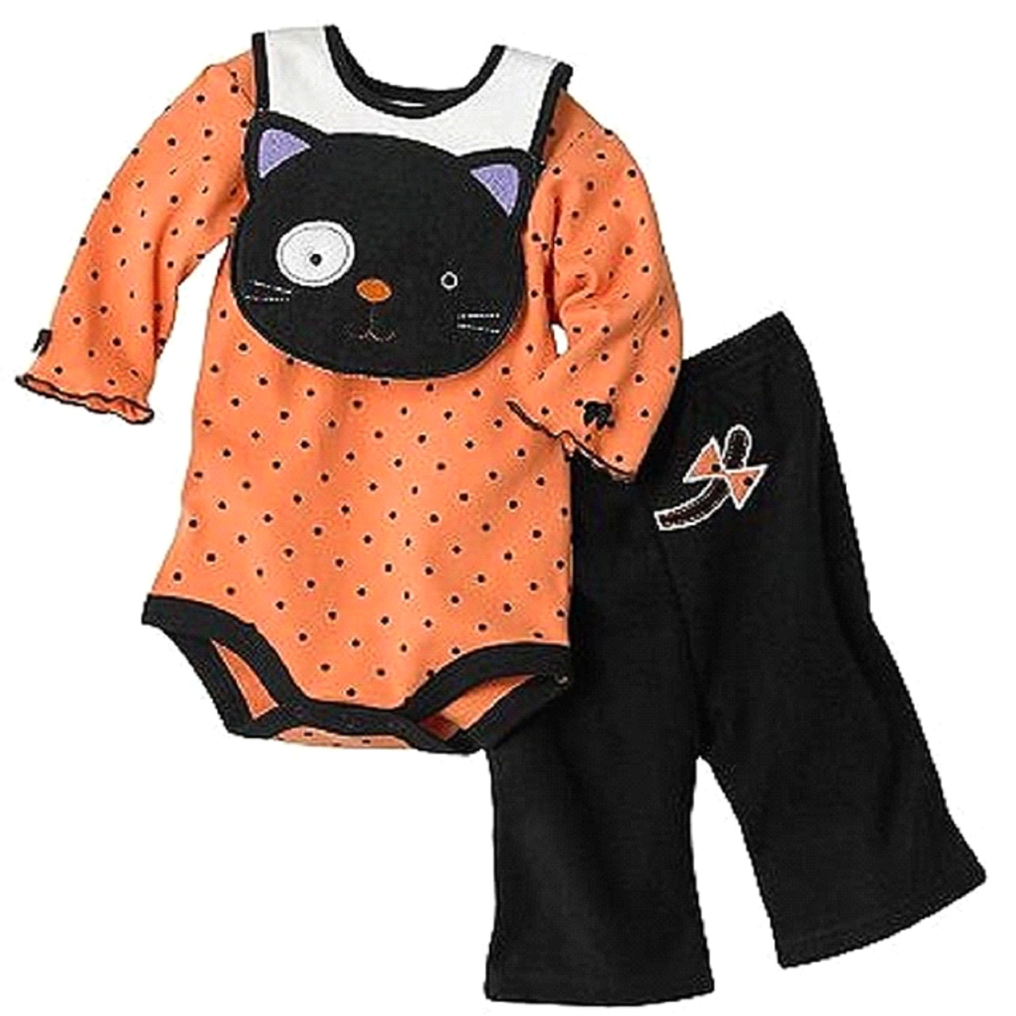 Bon Bebe Baby Girls' Dotted Cat Bodysuit, Bib and Pants 3 Piece Set (3 ...