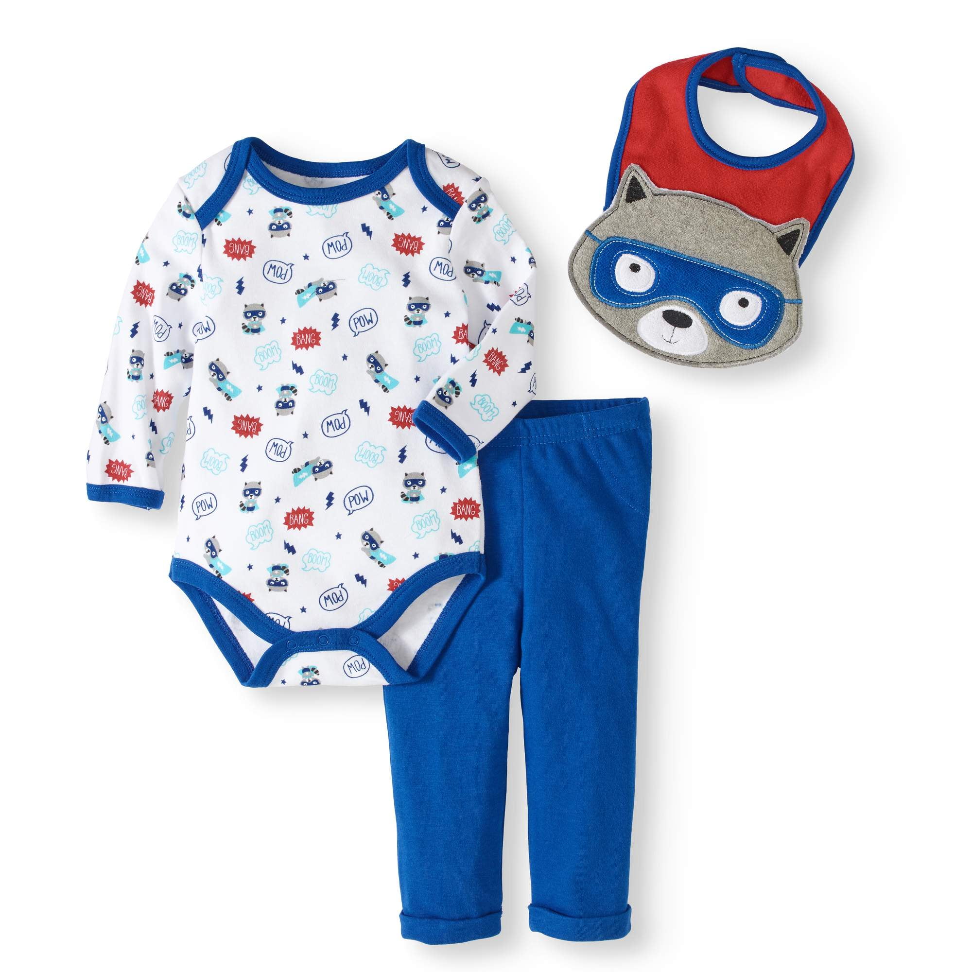 Bon Bebe Boys 0-9 Months 3-Piece 3D Raccoon Bib Bodysuit Pant Set ...