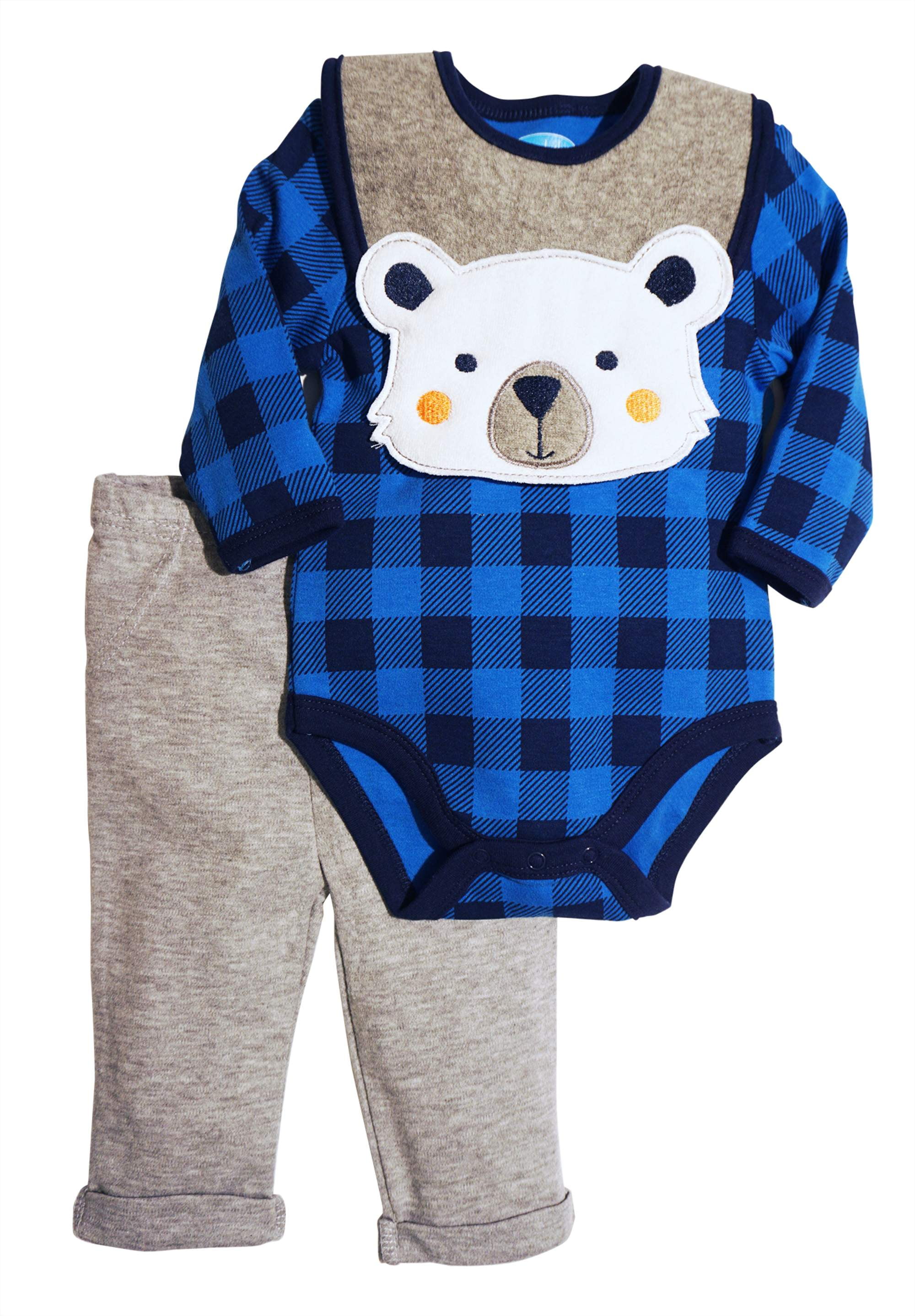 Bon Bebe Newborn Baby Boy Bodysuit, 3D Bib & Pant 3pc Set - Walmart.com