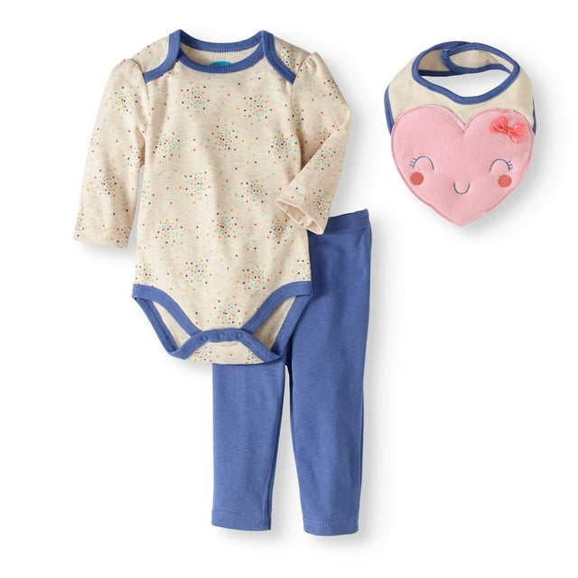 Bon Bebe Newborn Baby Girl Bodysuit, 3D Bib & Pant 3pc Oufit Set ...