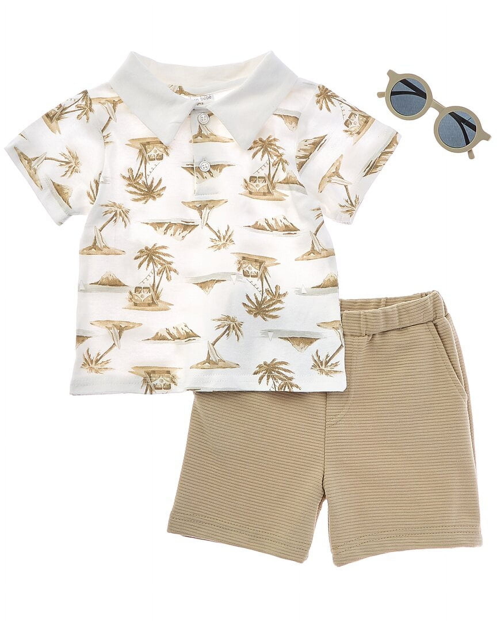 Bon Bebe boys bon bébé 3pc Polo, Short & Sunglasses Set, 2T, Brown ...