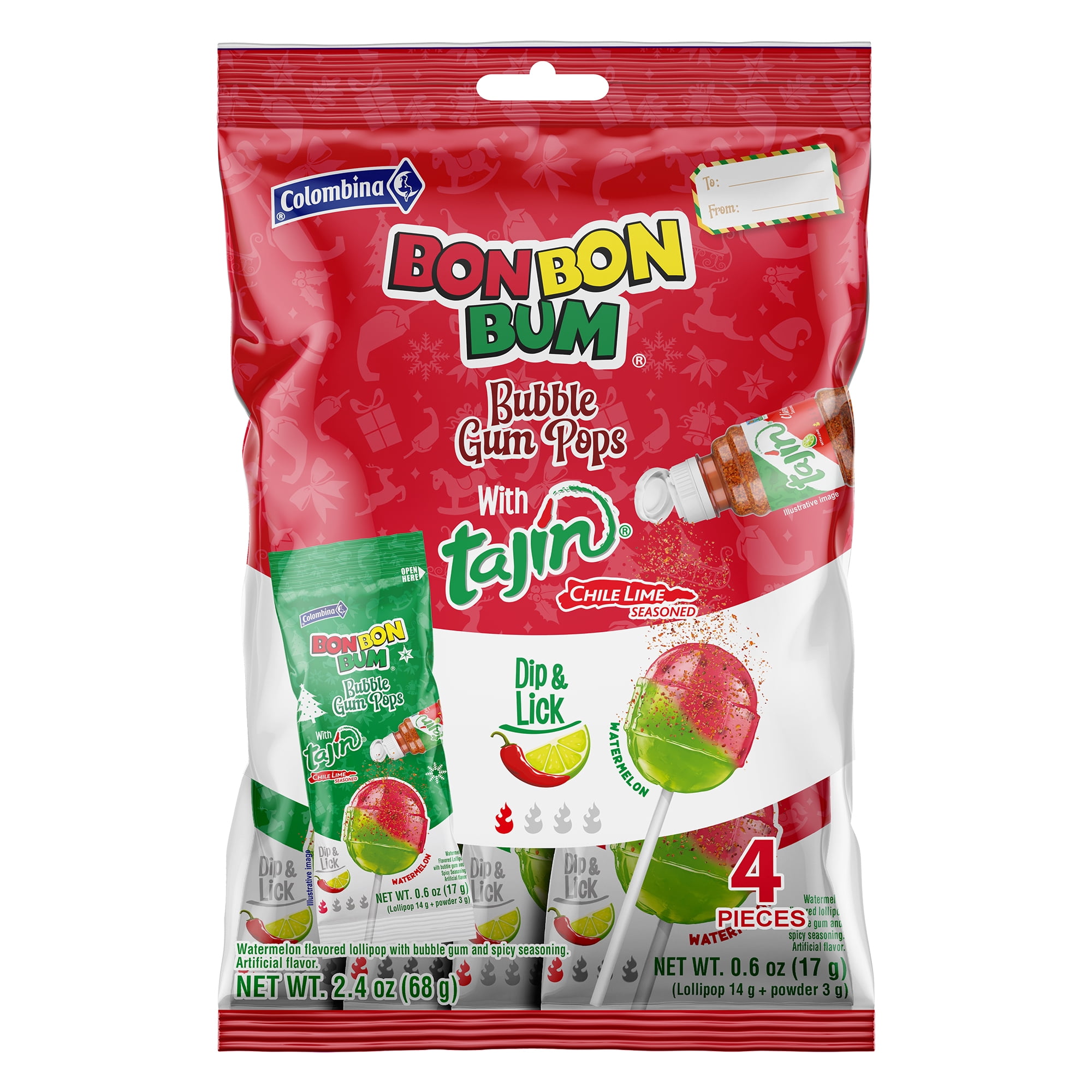 Colombina Bon Bon Bum Watermelon Lollipops with Tajin Chile Lime Dip, 4 ...